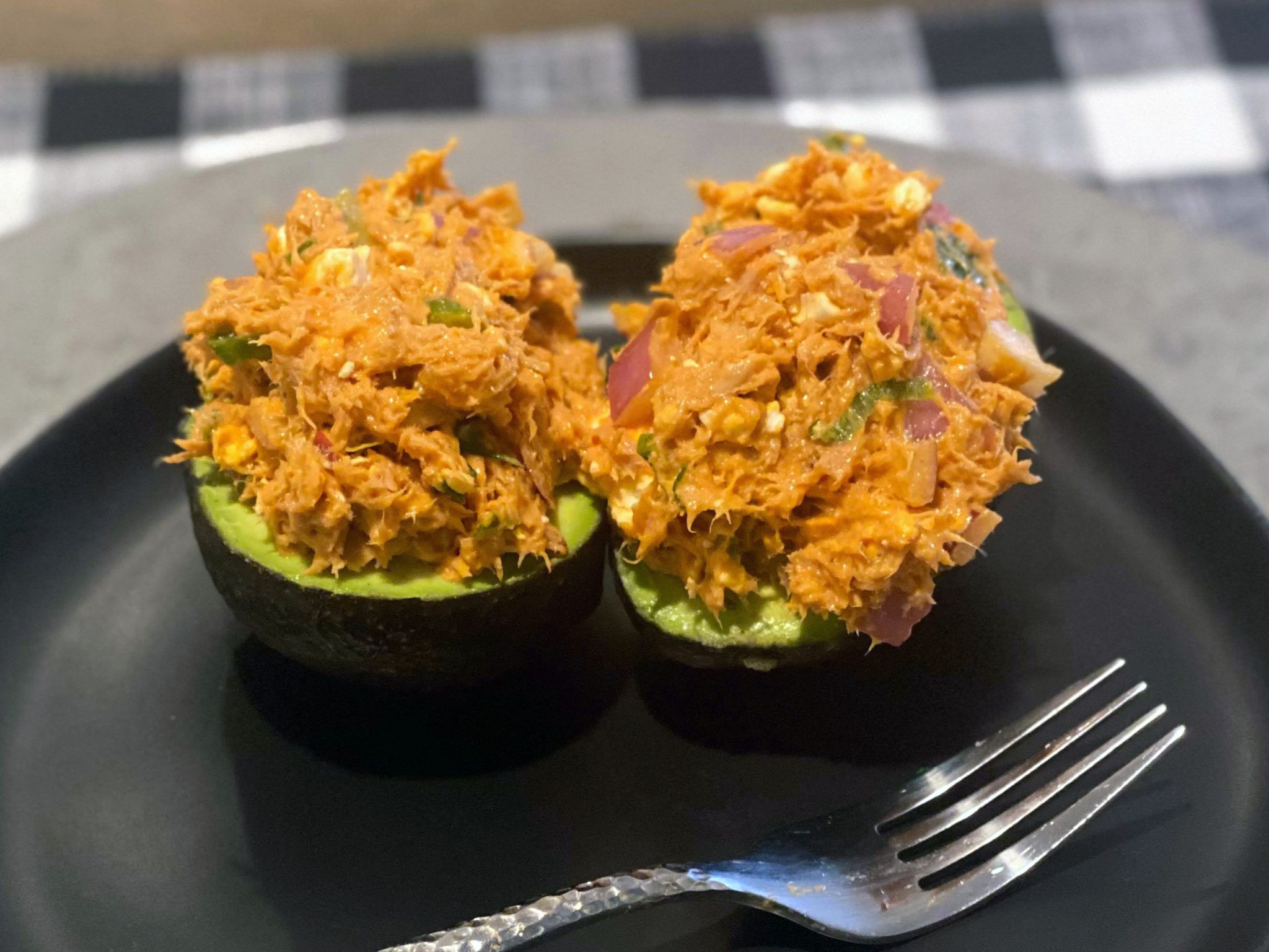 Buffalo Tuna Salad Stuffed Avocados » Kirsten Krupps
